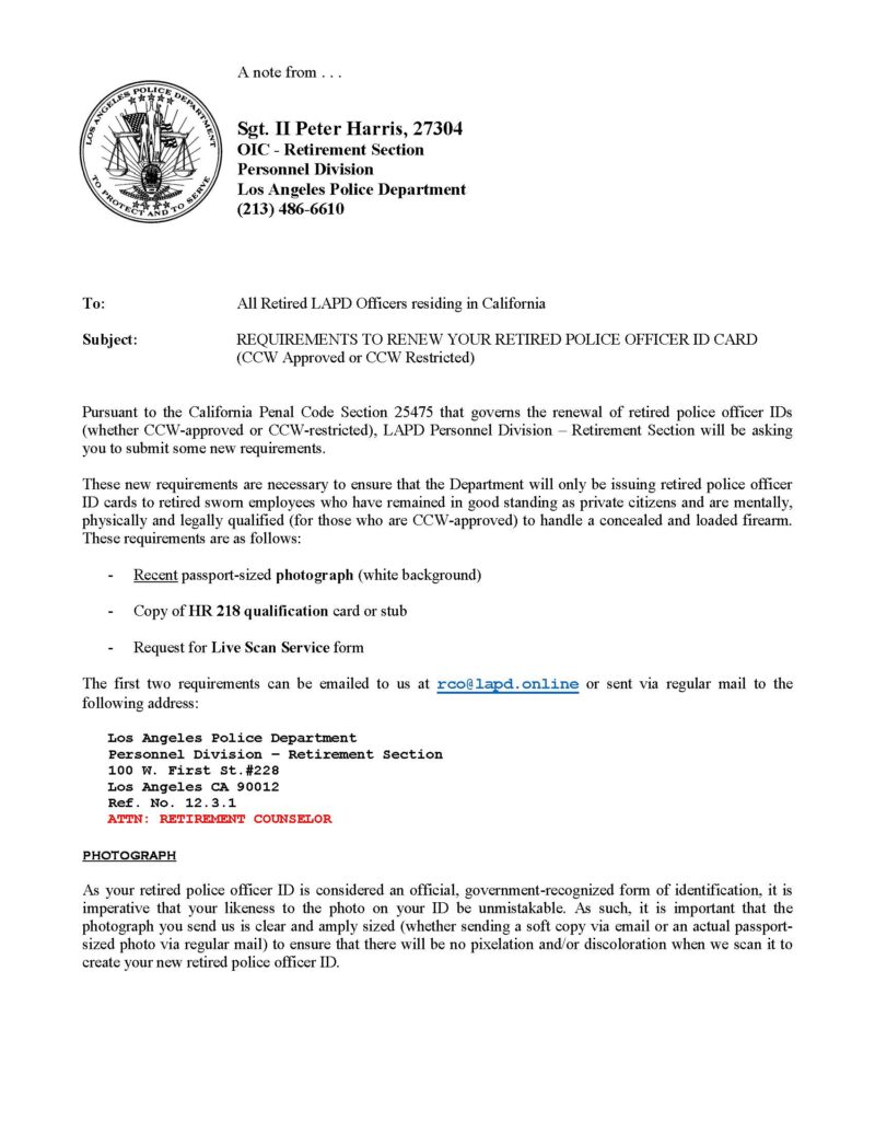 LAPD Retiree ID Renewals – LARFPA