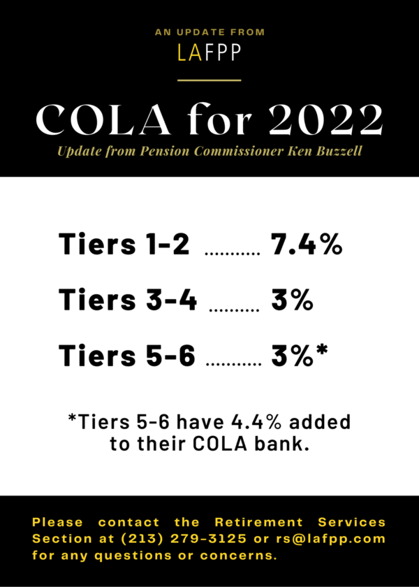 COLA FOR 2022 – LARFPA
