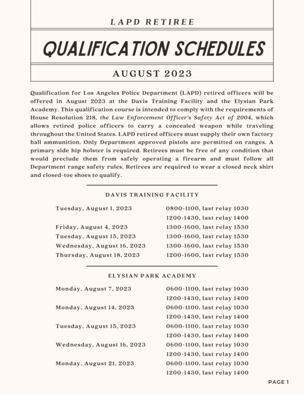 LAPD August 2023 Qualification Schedules – LARFPA